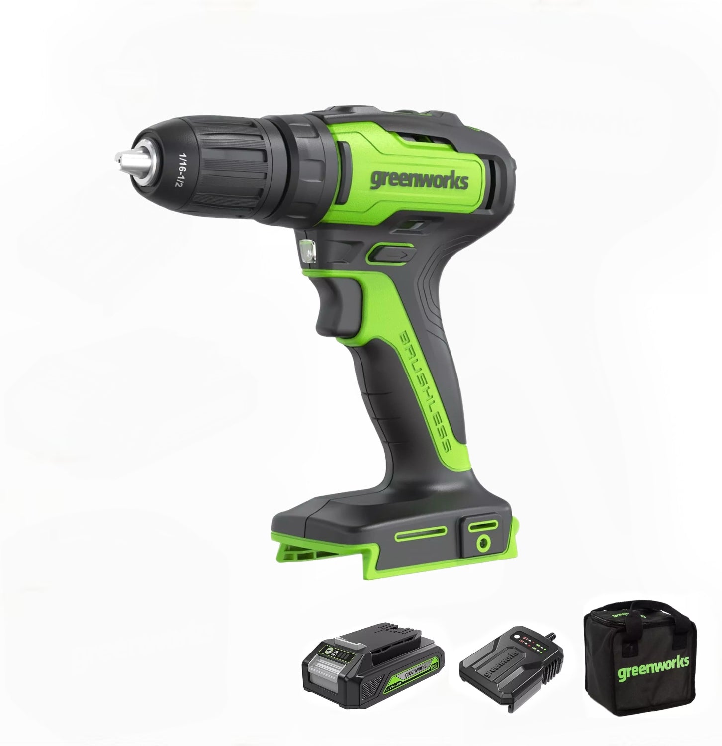 Greenworks 24V Brushless 310 In./lbs Drill / Driver + 1900 In./lbs ...